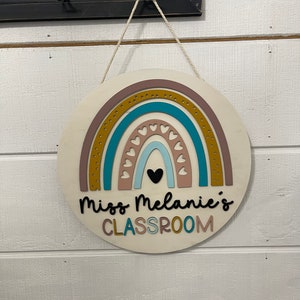 Personalized Wooden Boho Rainbow Classroom Sign - Teacher Classroom ...
