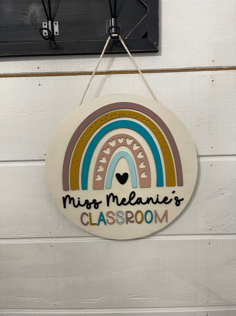 Personalized Wooden Boho Rainbow Classroom Sign Teacher - Etsy