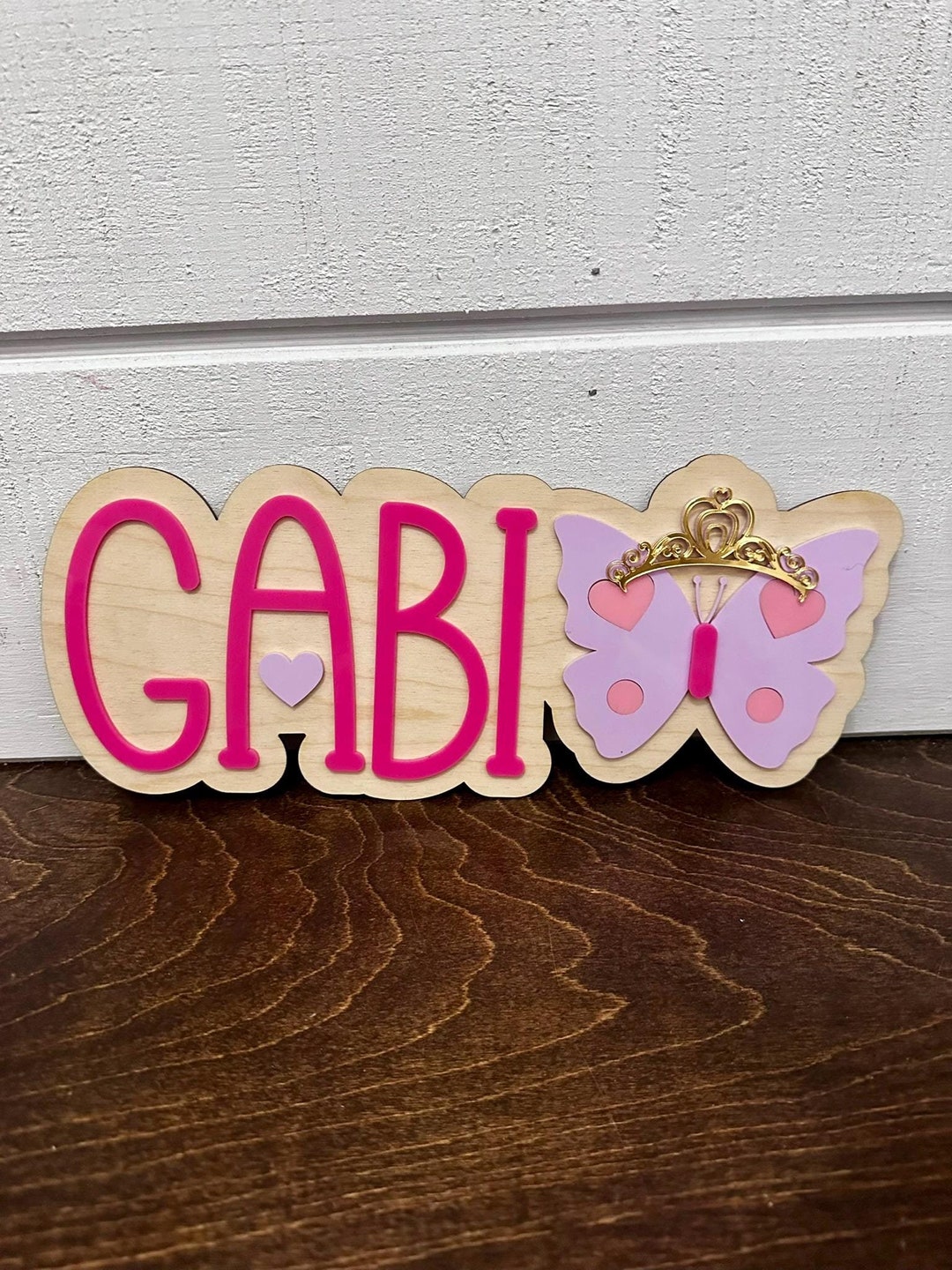 Custom Kid's Name Sign - Butterfly Crown Name Sign - Wood and Acrylic ...
