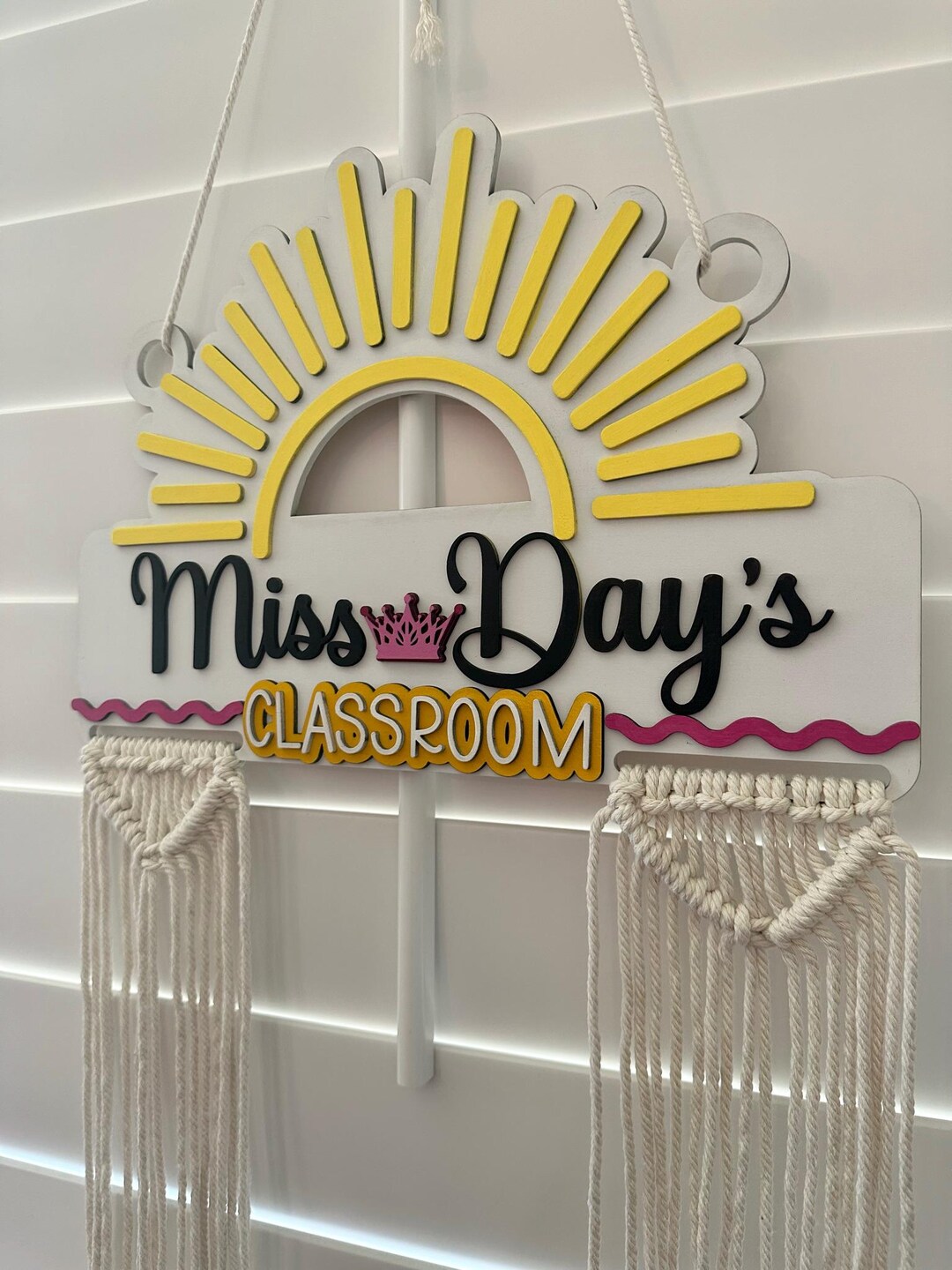 Sunshine Macrame Themed Classroom Welcome Sign - Sun - 3D Wooden ...