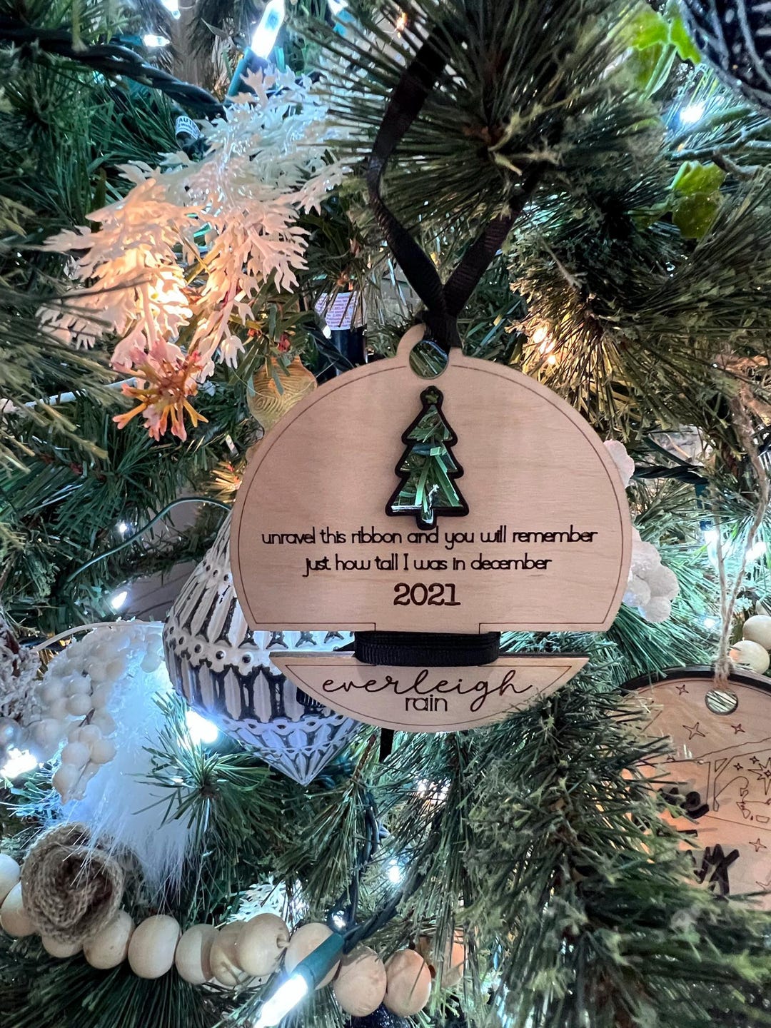 Personalized Child's Height Christmas Ornament - Ribbon Height Ornament ...