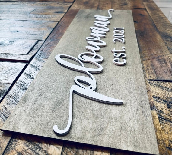 Custom Wooden Established Year Last Name Sign Family Home | Etsy