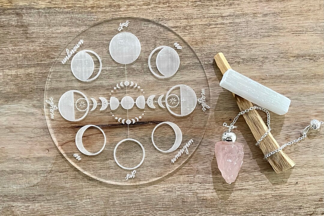 5" Moon Phase Engraved Pendulum Board - Acrylic Pendulum Board - Celestial Pendulum Kit ...