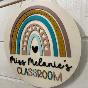 Personalized Wooden Boho Rainbow Classroom Sign - Teacher Classroom ...