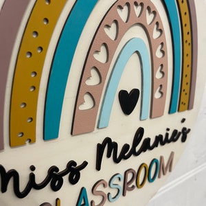 Personalized Wooden Boho Rainbow Classroom Sign - Teacher Classroom ...