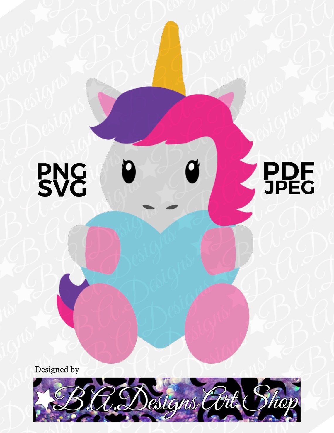 Baby Unicorn Holding Heart Svg, PNG, Jpeg, Pdf, Baby Unicorn Horse ...