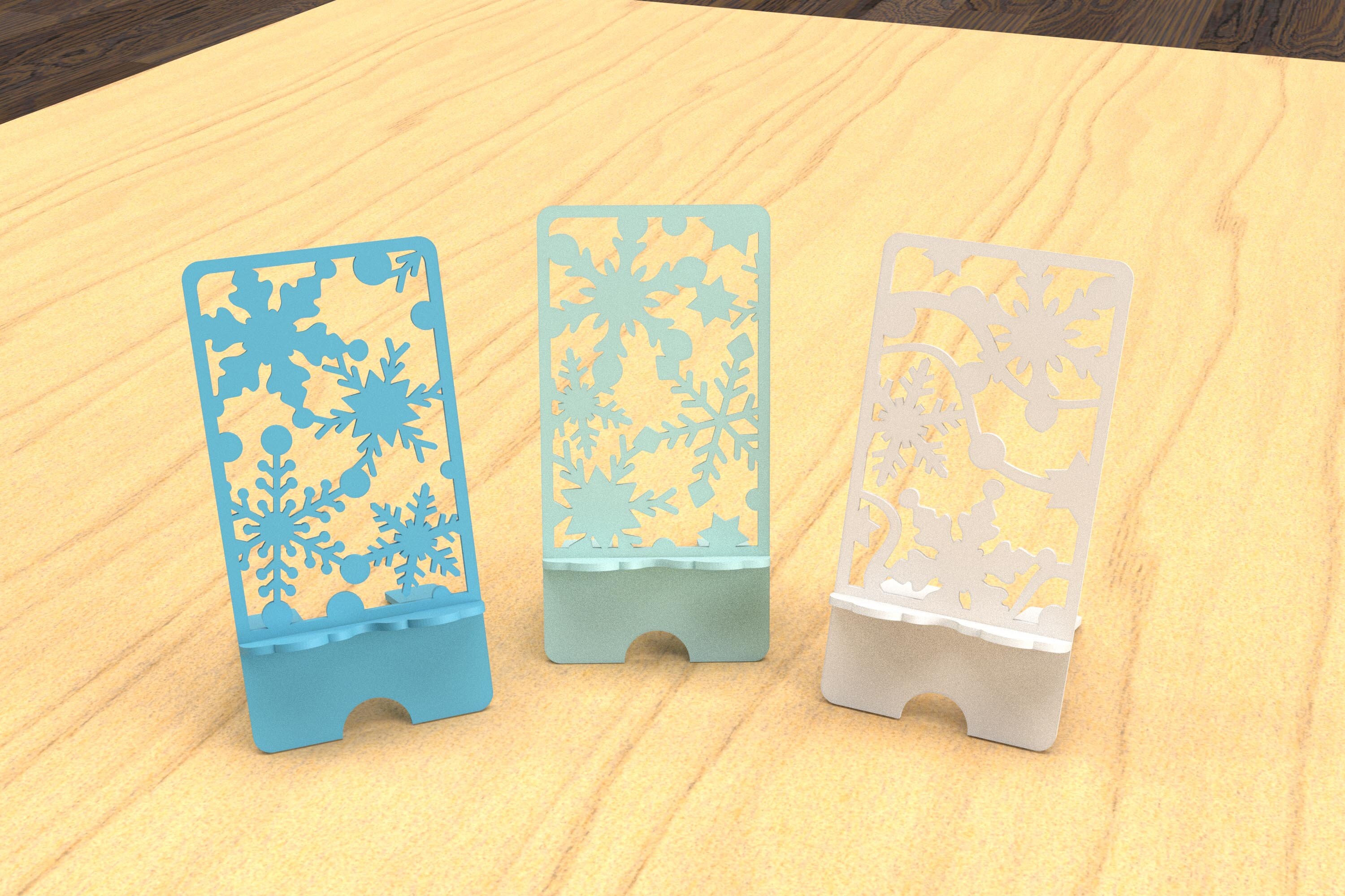Three Snowflake Phone Stands SVG Files for Laser Cutting, CNC Router ...
