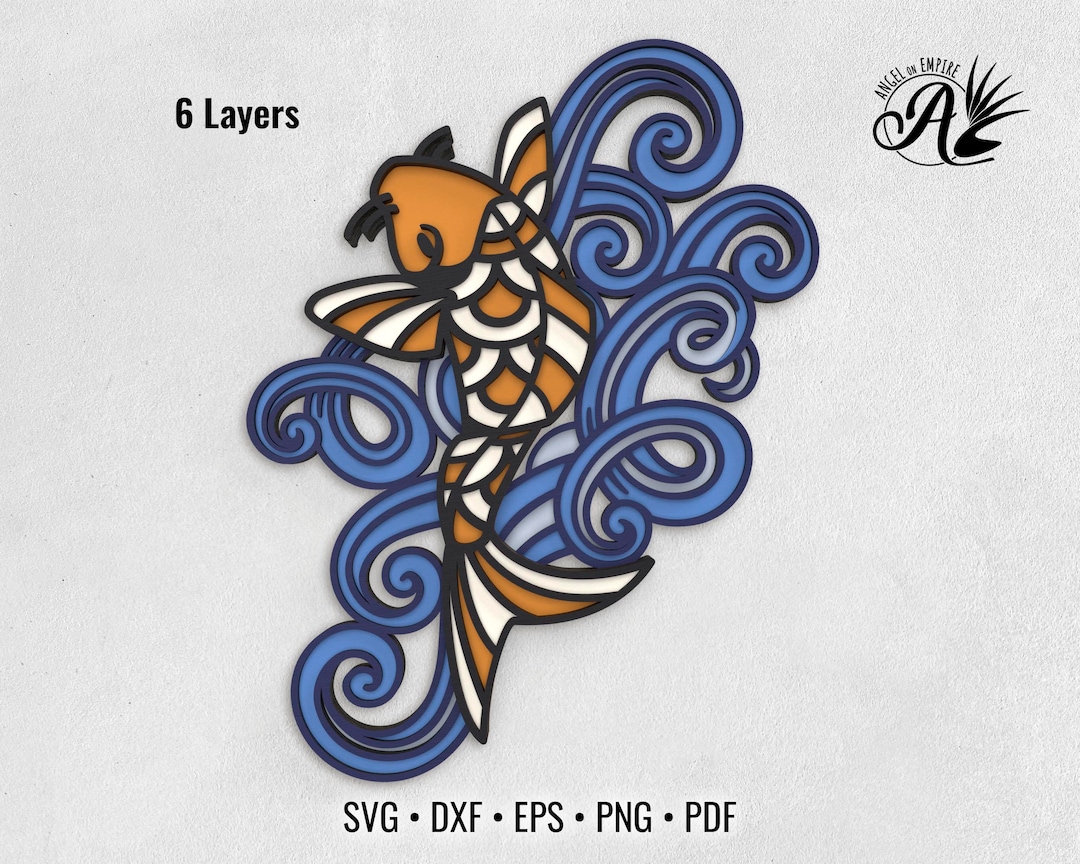 Koi Fish and Swirly Waves Layered SVG Files for Laser Cutting, Paper ...