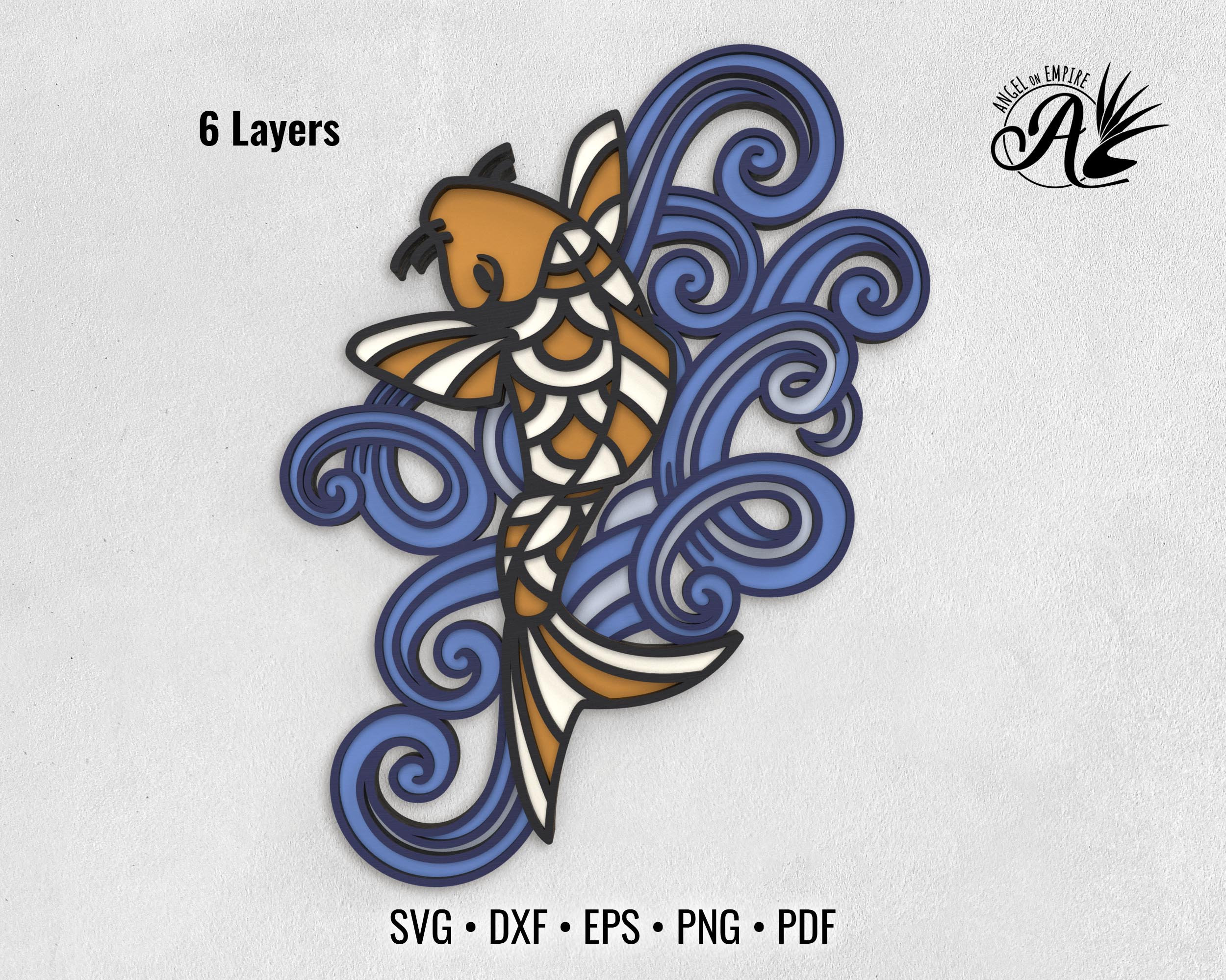 Koi Fish and Swirly Waves Layered SVG Files for Laser Cutting, Paper ...