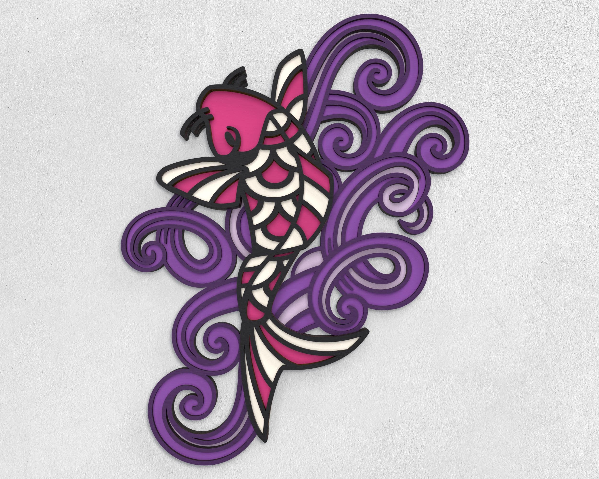 Koi Fish and Swirly Waves Layered SVG Files for Laser Cutting, Paper ...