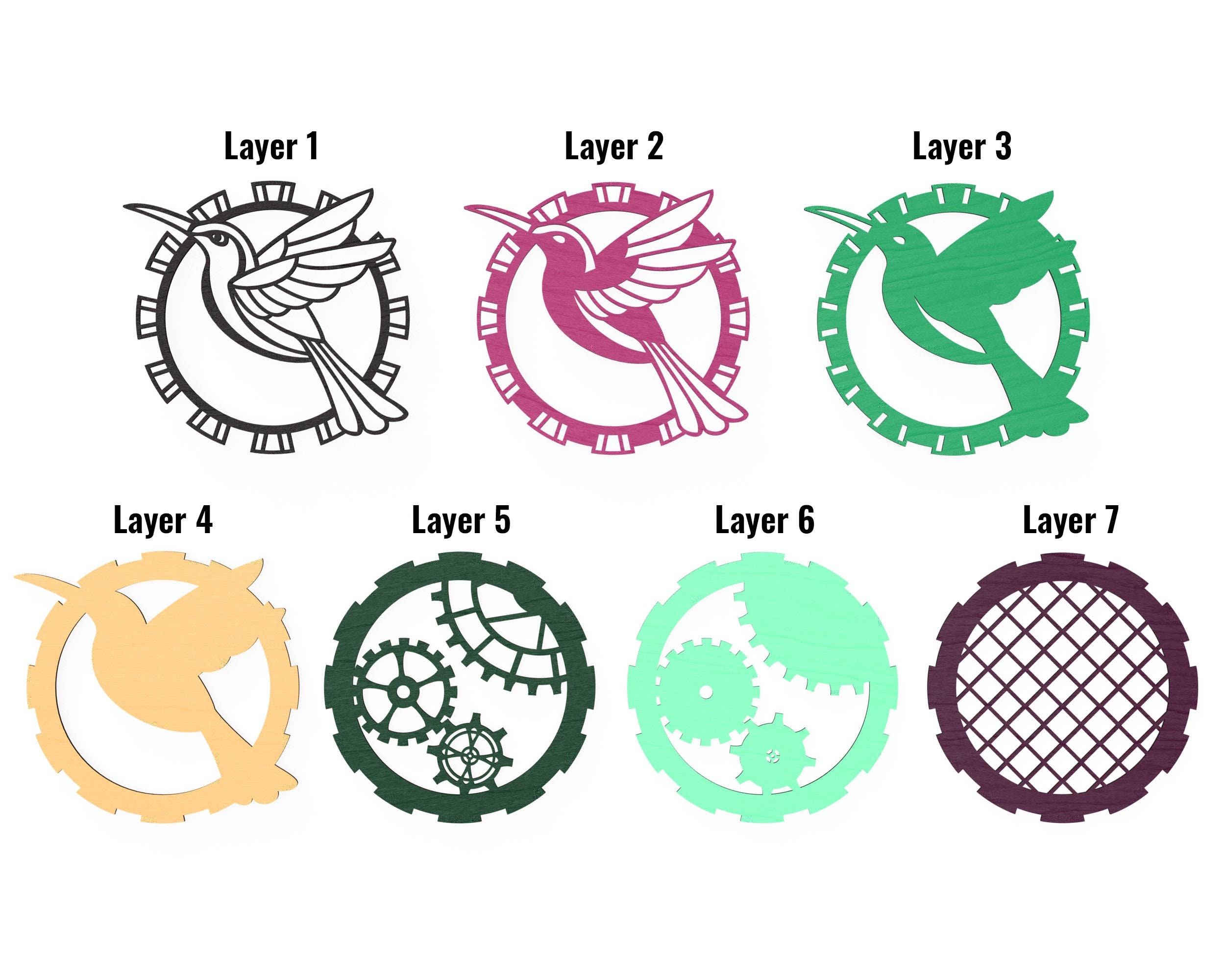 Steampunk Hummingbird Layered SVG Files for Laser Cutting, Paper ...