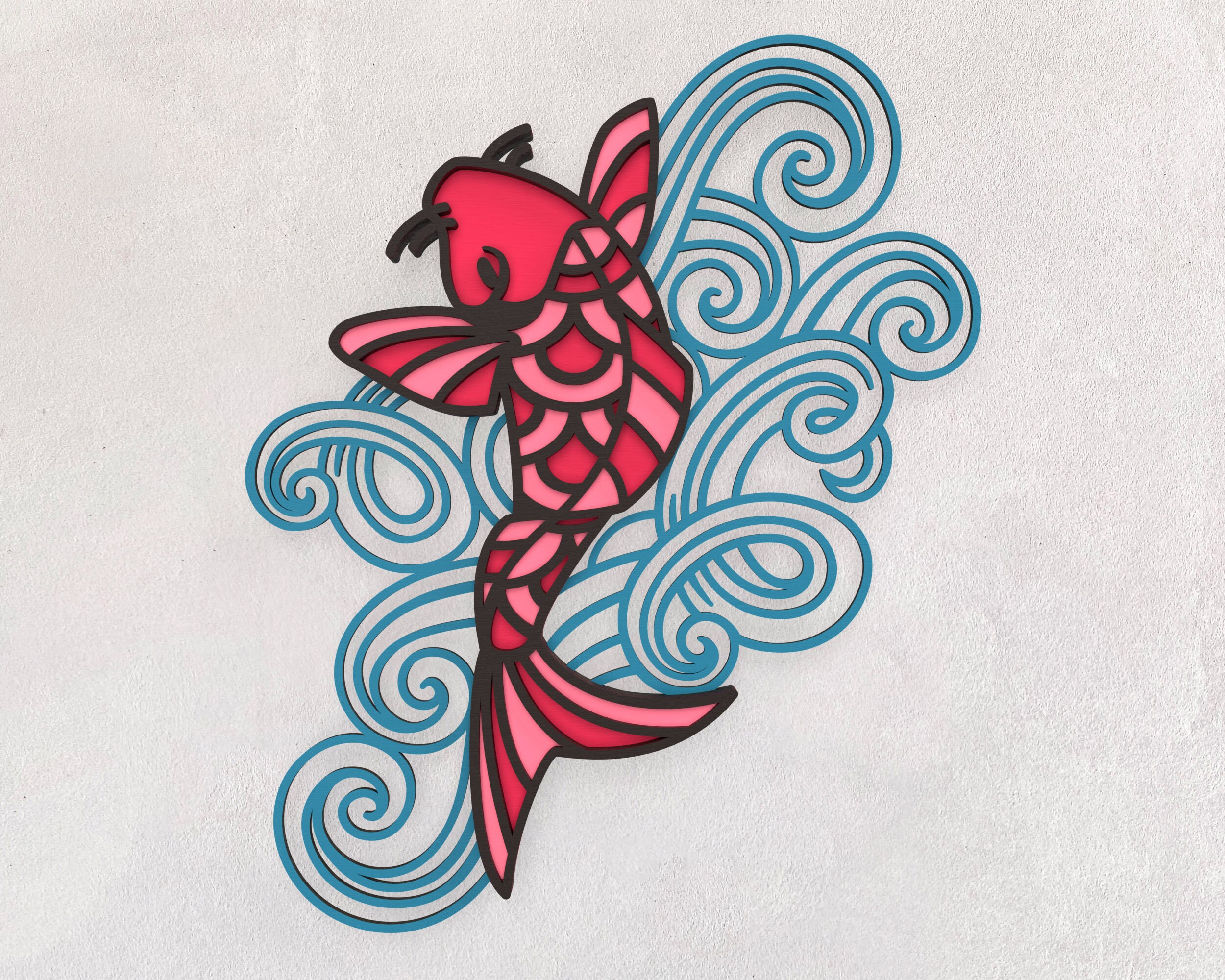 Koi Fish and Swirly Waves Layered SVG Files for Laser Cutting, Paper ...