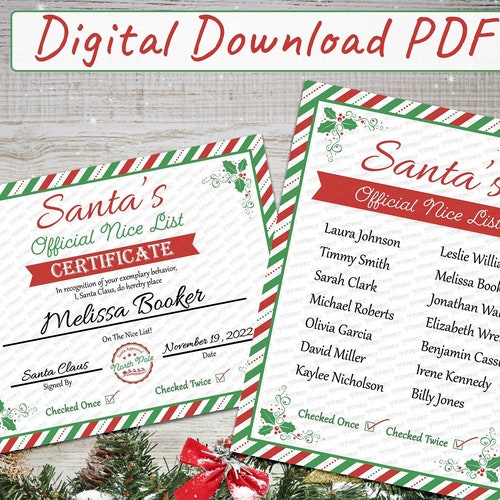 EDITABLE Santa Claus Official Nice List Certificate North Pole - Etsy