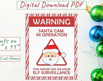 Santa Cam Elf Surveillance Warning Sign Digital Download - Etsy