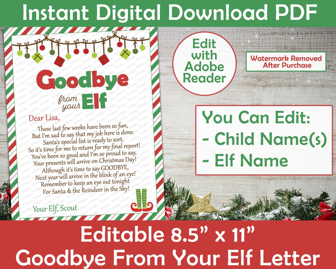 Elf Goodbye Letter Goodbye Elf Printable Personalized PDF DOWNLOAD ...