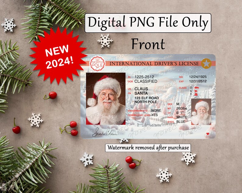 Santa Claus License PNG, RED VILLAGE, Sublimation Designs, Instant ...