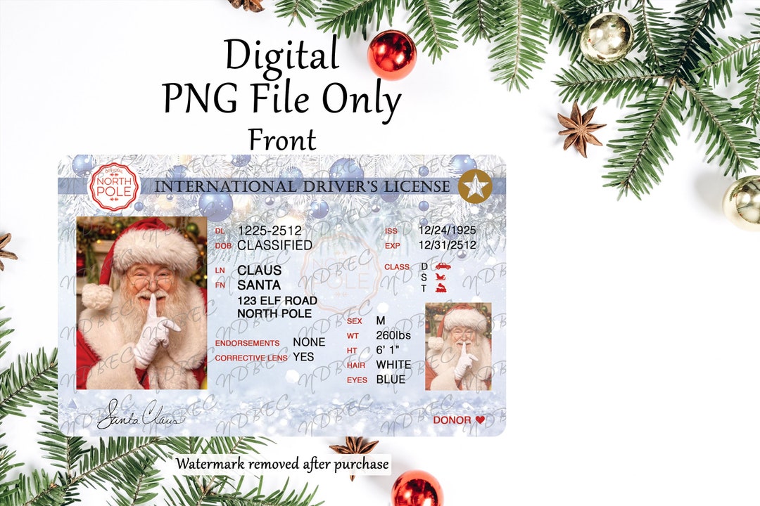 Santa Claus License PNG, BLUE ORNAMENT, Sublimation Designs, Instant ...