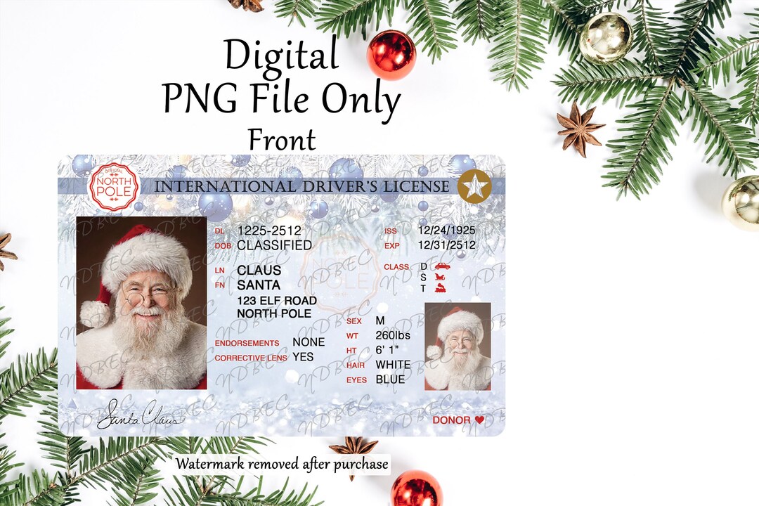 Santa Claus License PNG, BLUE ORNAMENT, Sublimation Designs, Instant ...
