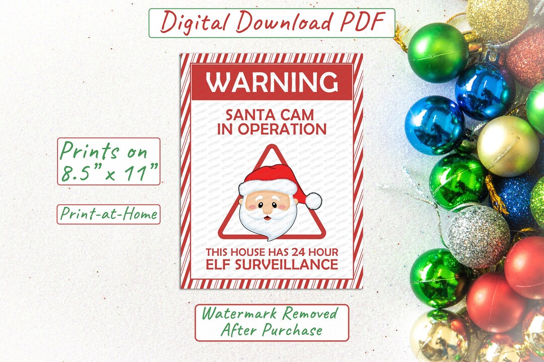 Santa Cam Warning Sign Digital Download Printable PNG & - Etsy