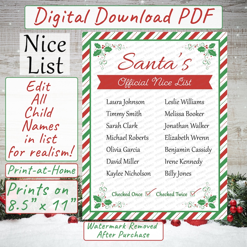 Editable Santa Nice List Printable Customizable Official - Etsy