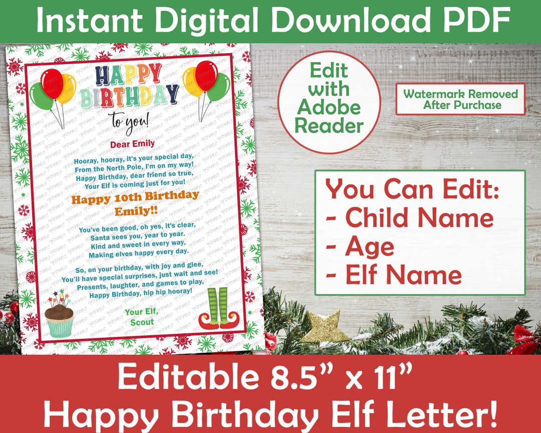 Elf Birthday Letter SNOWFLAKE| Happy Birthday From Your Elf Letter ...
