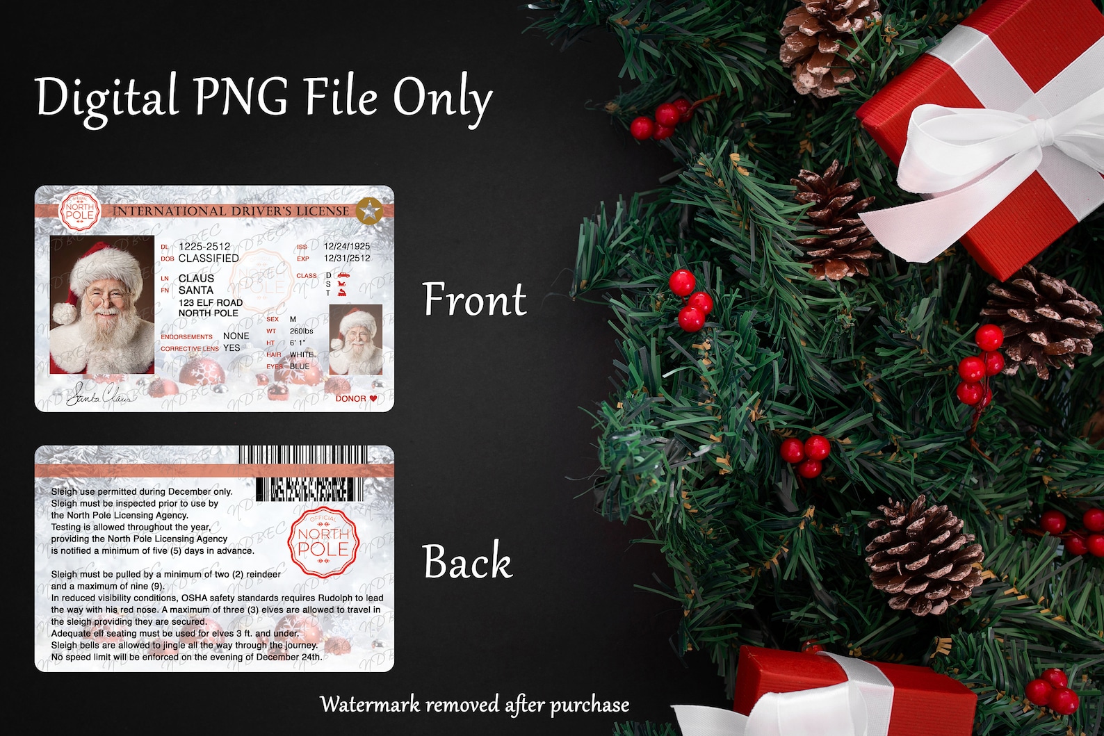 Santa Claus License PNG RED ORNAMENT Sublimation Designs - Etsy