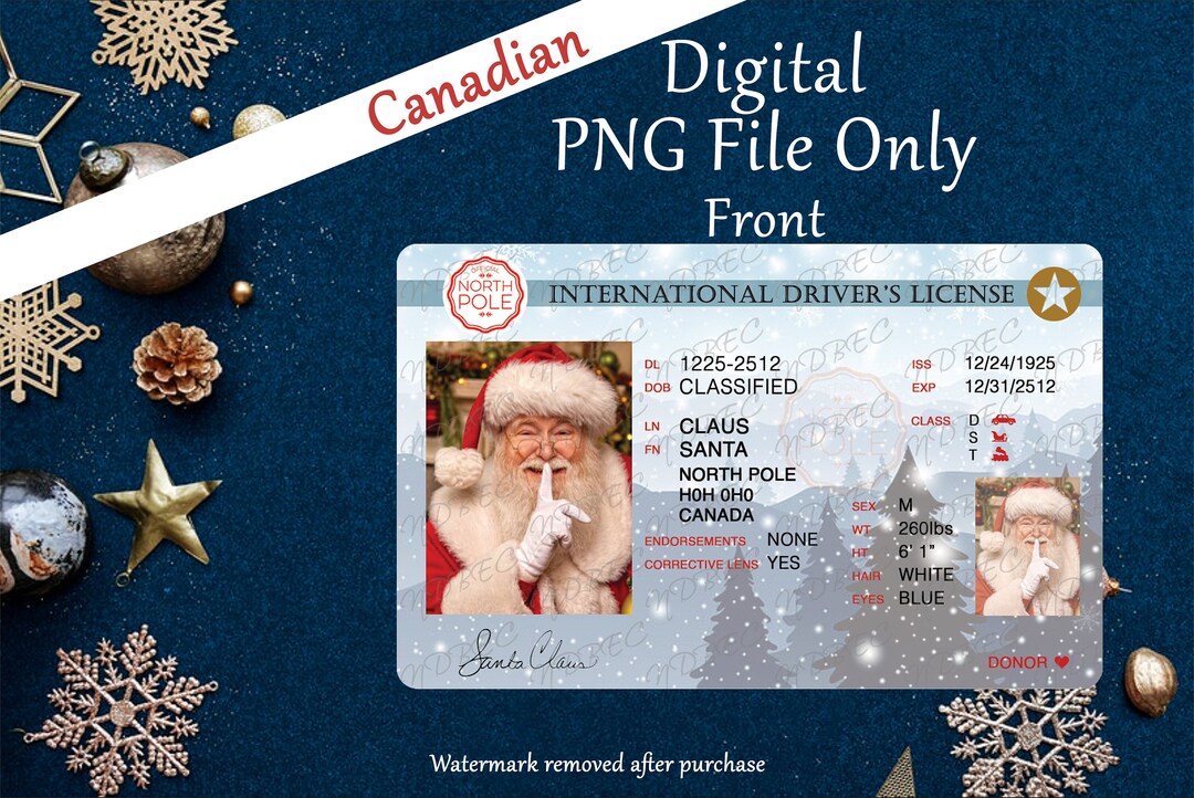 Canadian Santa Claus License PNG, BLUE TREES, Sublimation Designs ...