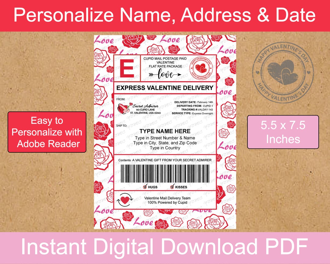 Editable Valentine's Day Shipping Label Template 5.5x7.5 | Valentine's ...