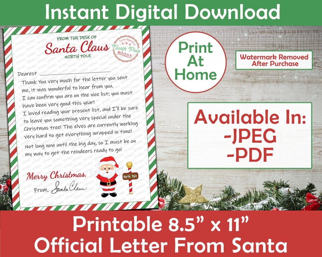 Official Letter From Santa | Printable Template Santa Letter | Dear ...
