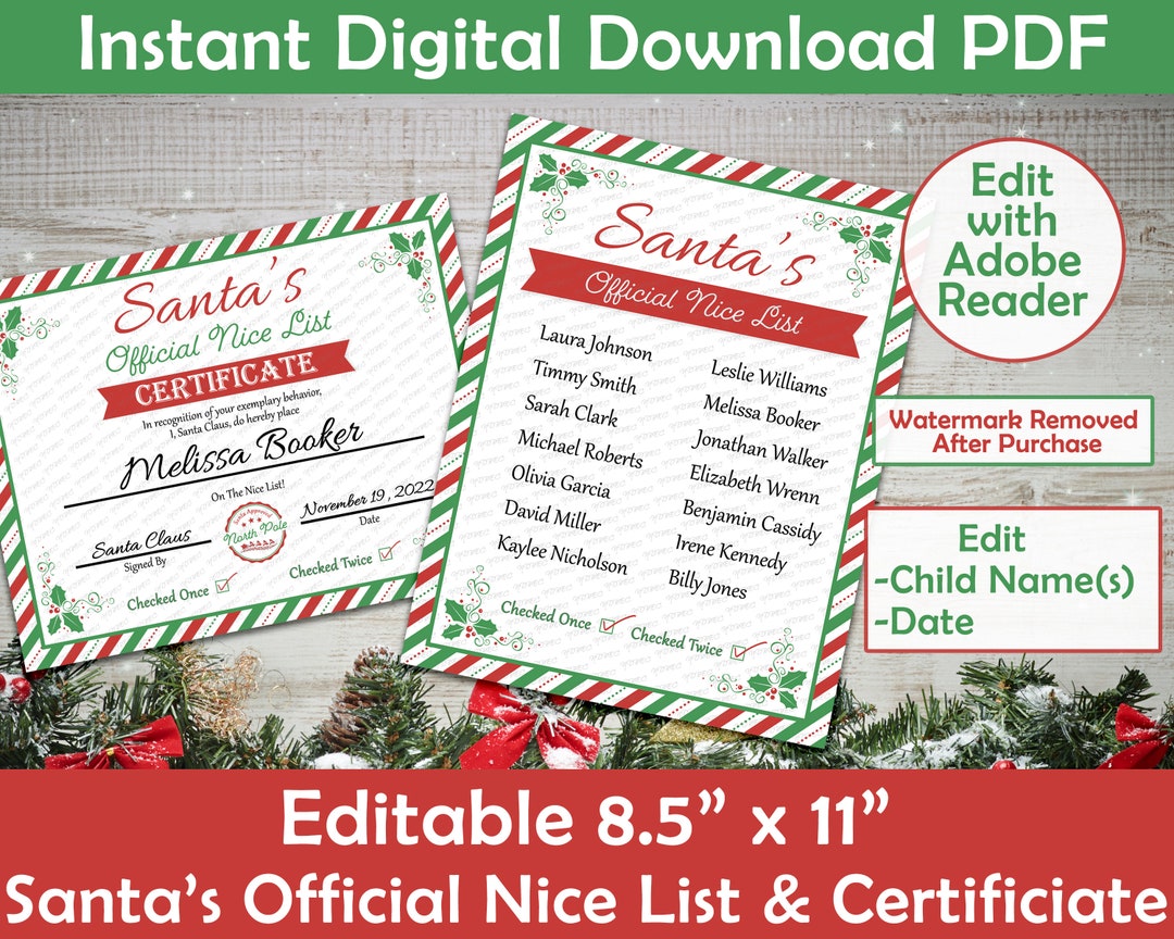 Editable Santa Nice List Bundle | Printable Customizable Nice List ...