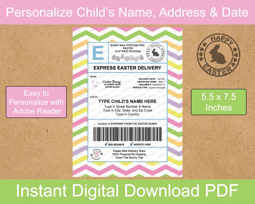 Editable Easter Bunny Shipping Label Template 5.5x7.5 | Novelty Mail ...