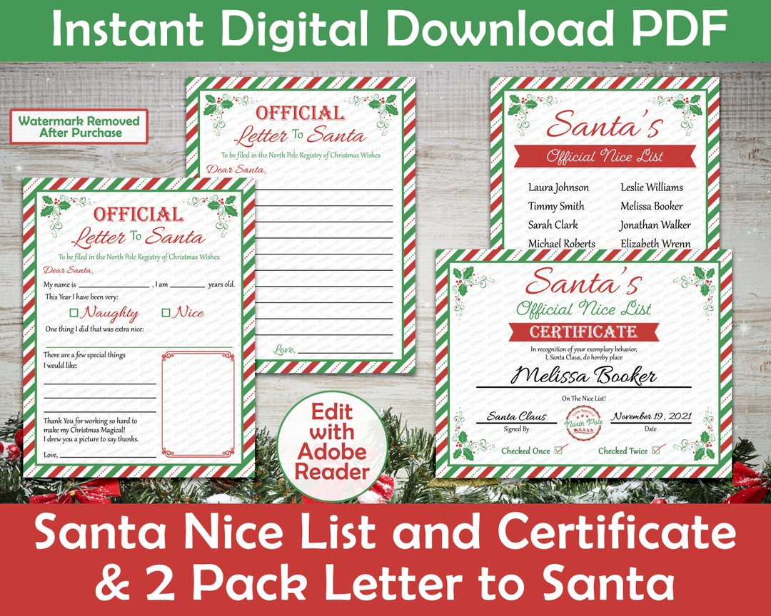 Official Letter to Santa and Editable Santa Nice List & Certificate ...
