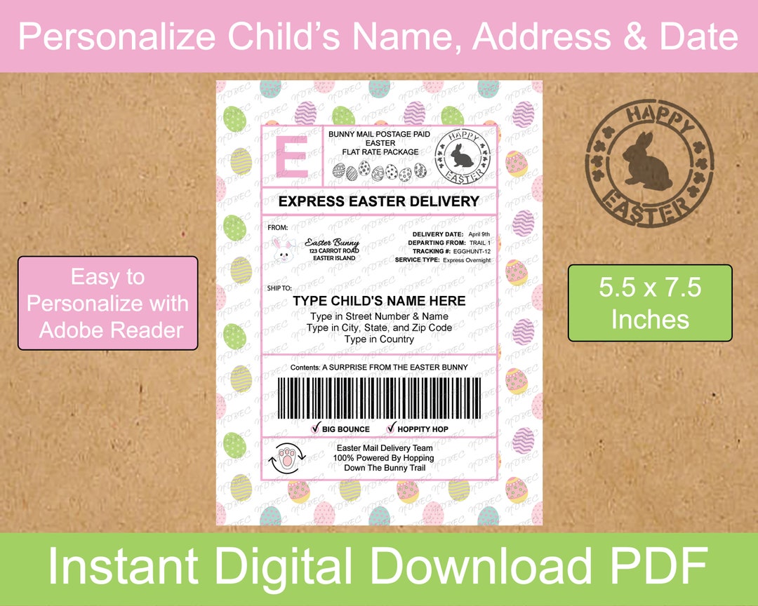 Editable Easter Bunny Shipping Label Template 5.5x7.5 | Novelty Mail ...