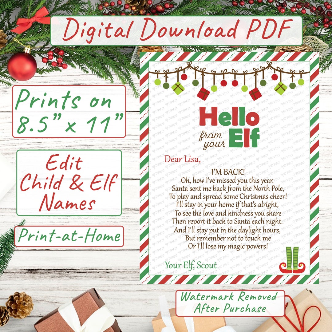 Printable Personalized Elf Hello Letter Elf Arrival Letter - Etsy UK