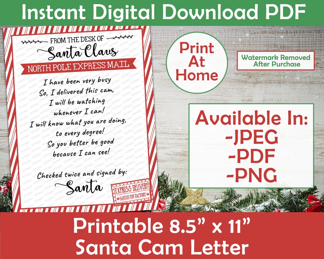 Santa Cam Letter From Santa | Digital Download + Printable | PDF, PNG ...