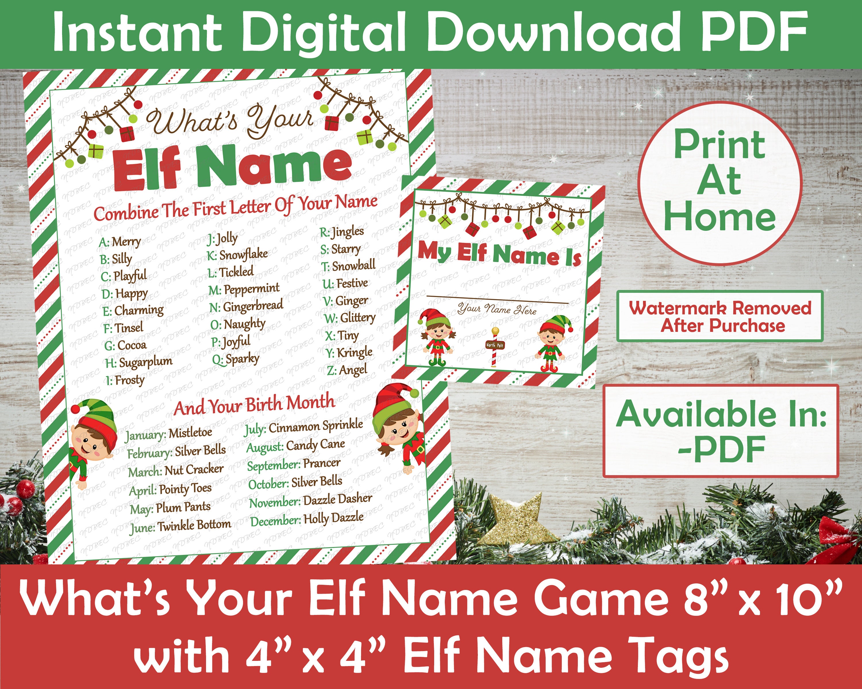 What's Your Elf Name Game With Matching Blank Name Tags Christmas Elf ...