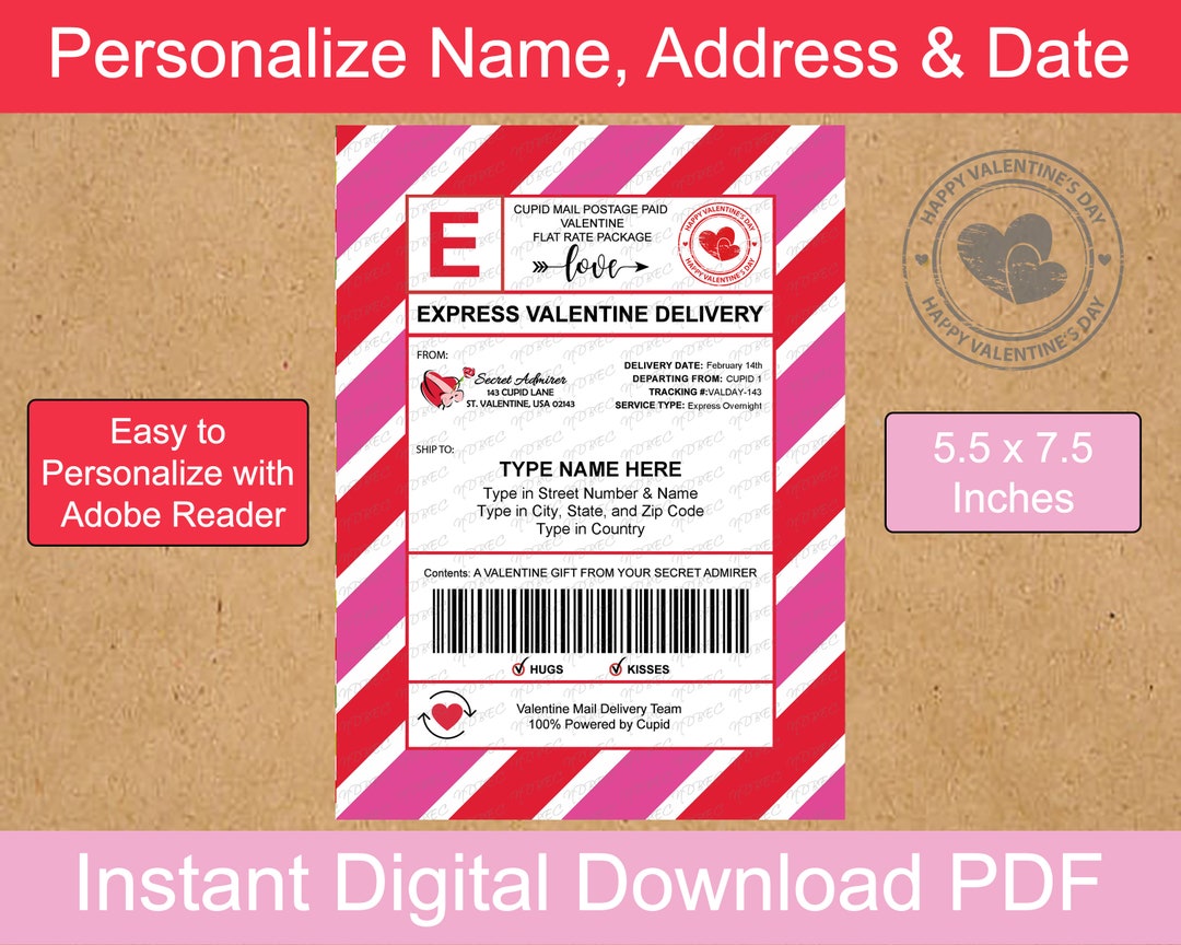 Editable Valentine's Day Shipping Label Template 5.5x7.5 - Etsy