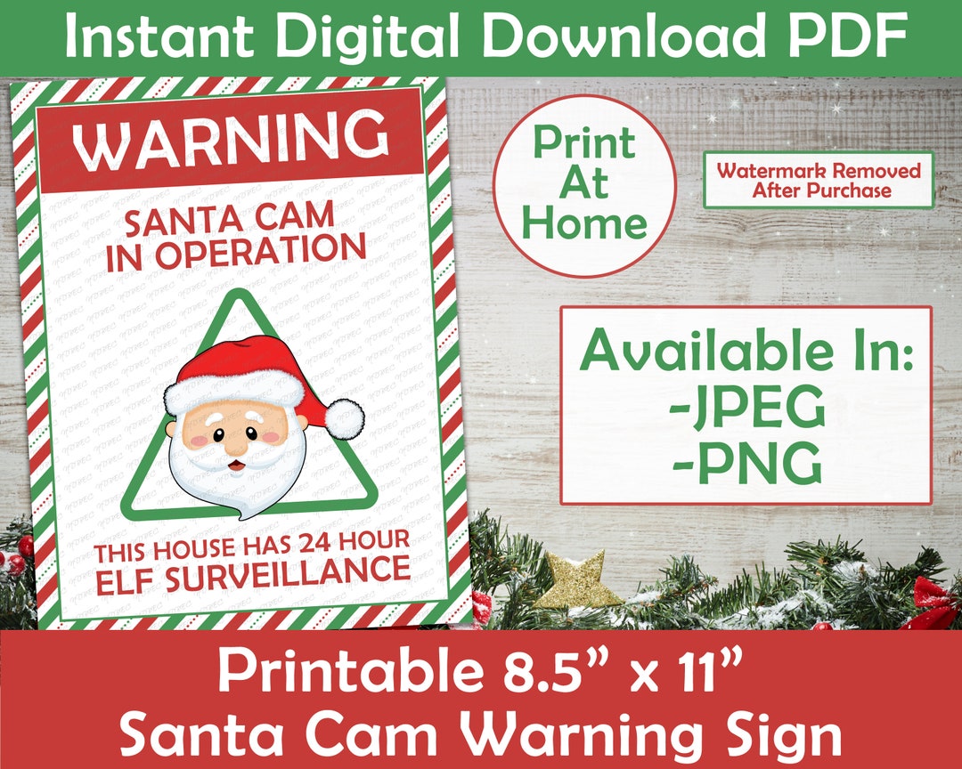 Santa Cam Warning Sign | Digital Download + Printable | PNG & JPG - Etsy