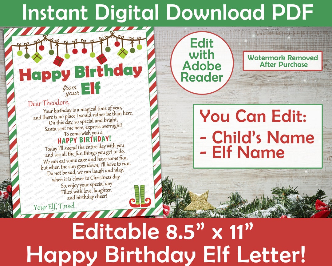 Elf Birthday Letter | Happy Birthday From Your Elf Letter | Printable ...