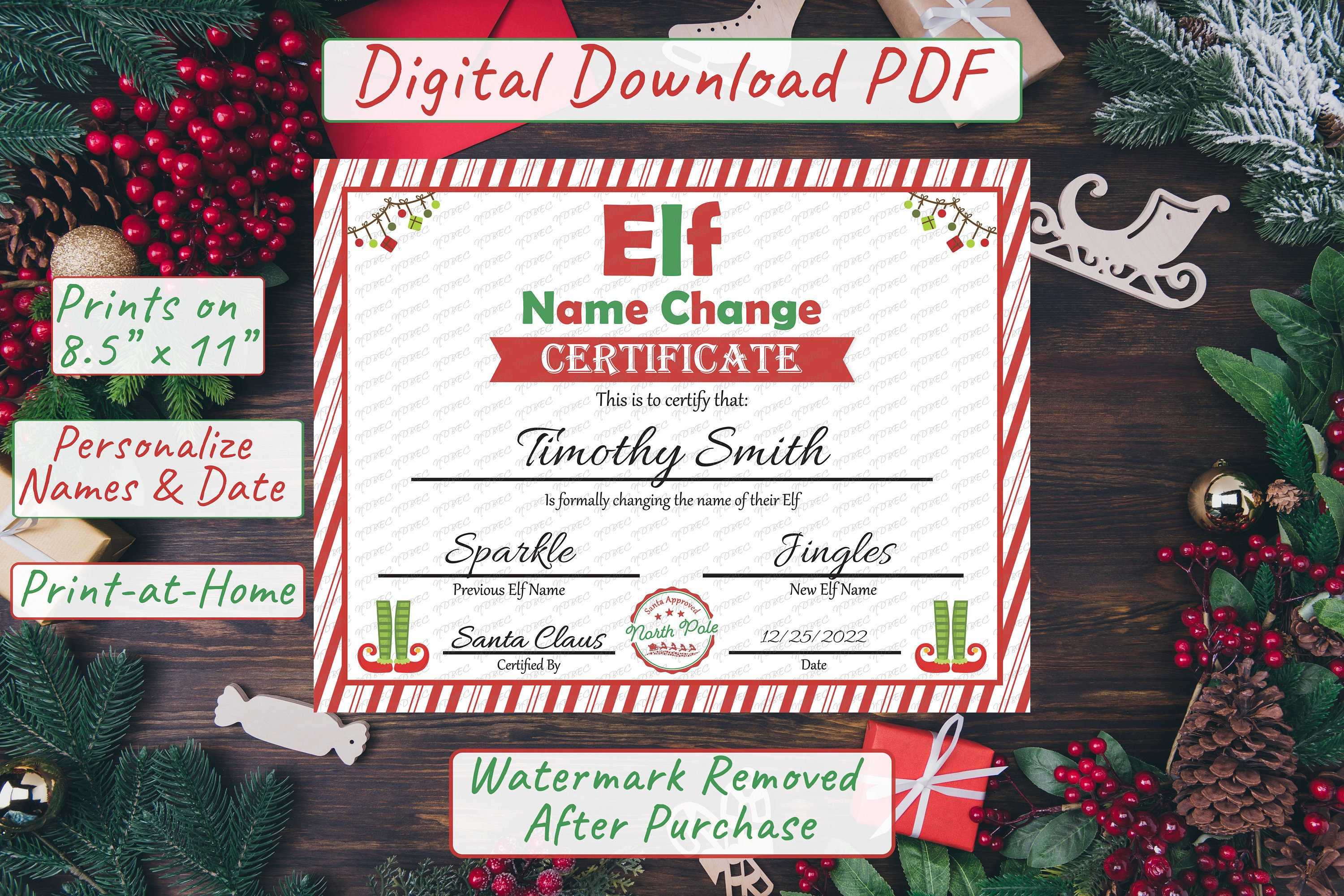 Editable Elf Name Change Certificate Printable Customizable - Etsy