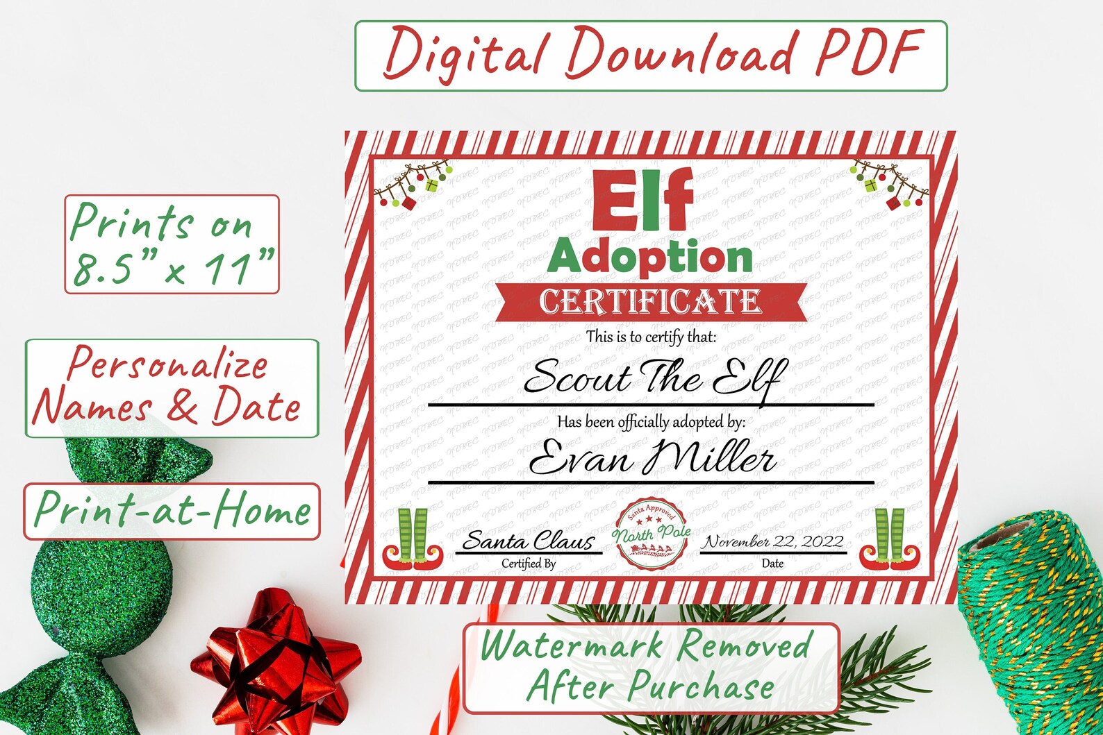Editable Elf Adoption Certificate Printable Customizable Elf - Etsy