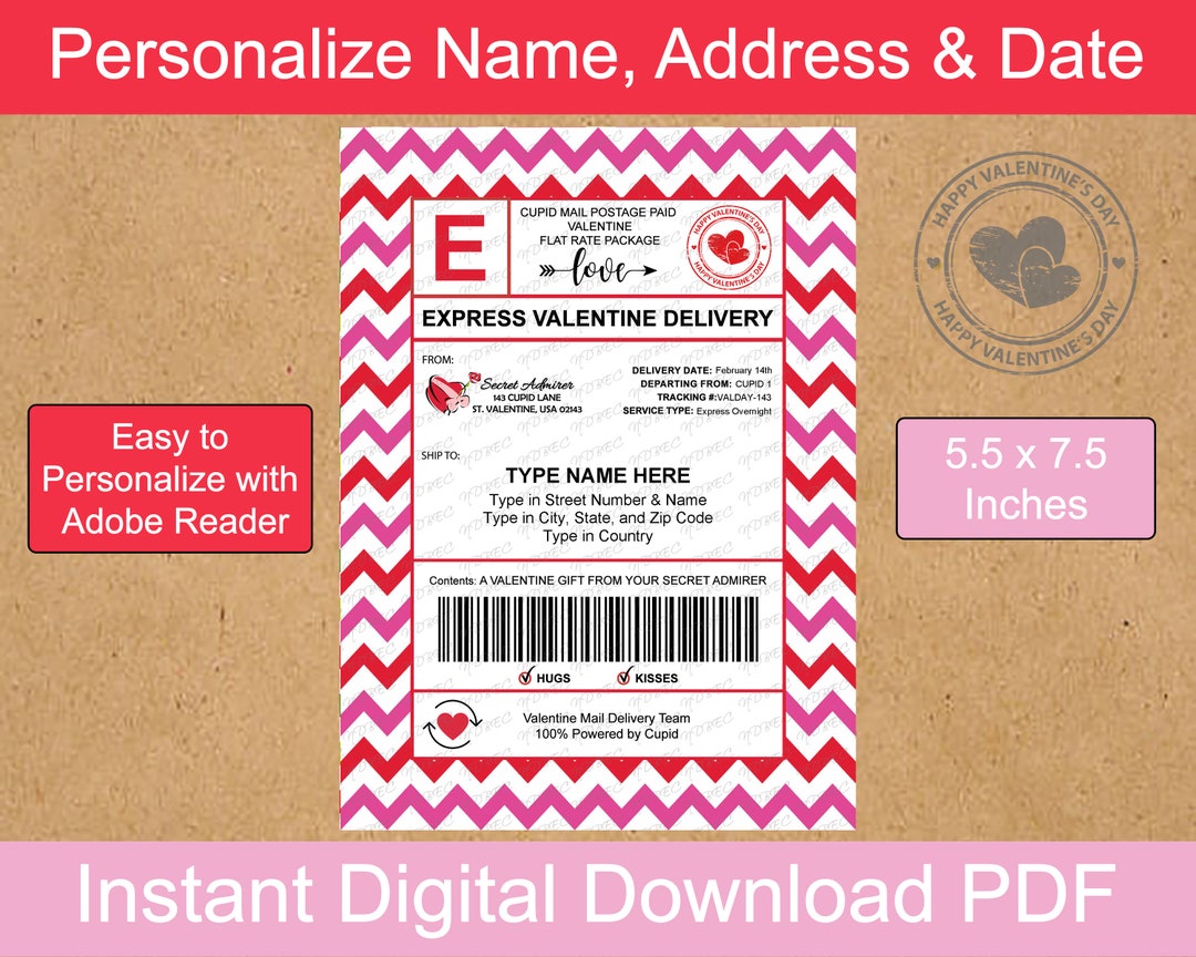 Editable Valentine's Day Shipping Label Template 5.5x7.5 | Valentine's ...