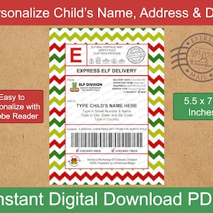 Editable Elf Shipping Label Template 5.5x7.5 | North Pole Mail | Sleigh ...
