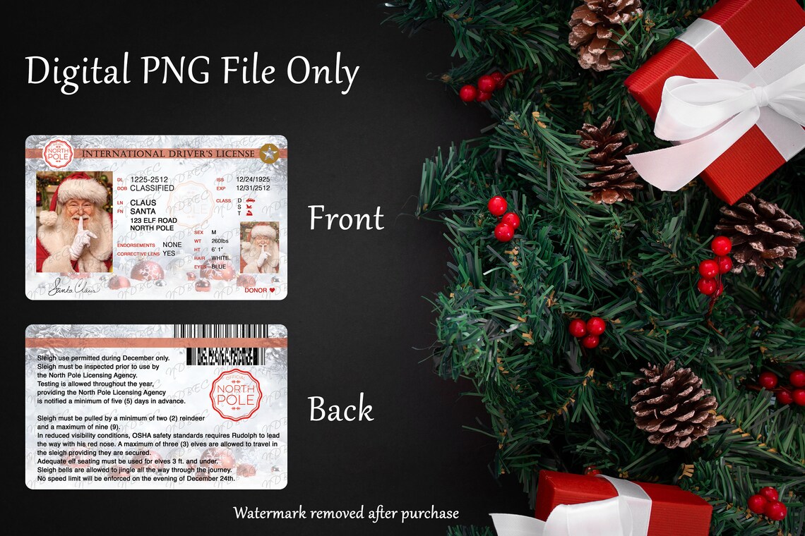 Santa Claus License PNG, RED ORNAMENT, Sublimation Designs, Instant ...