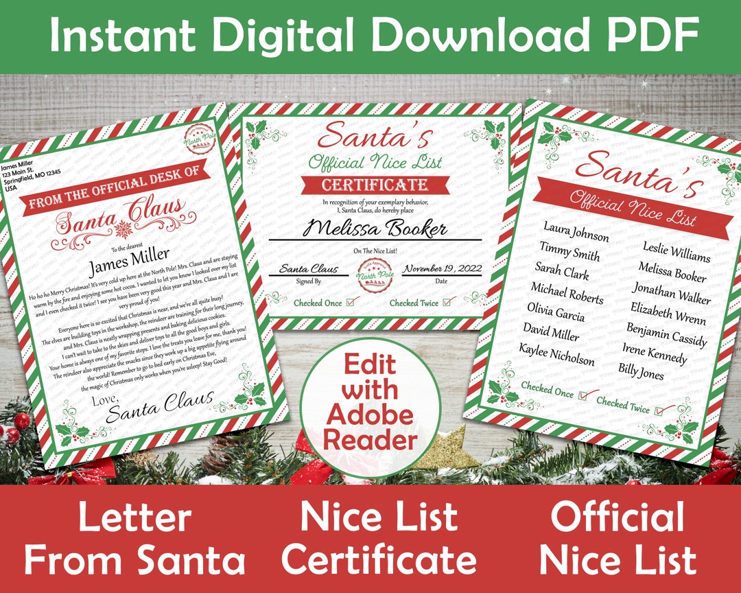 Letter From Santa & Nice List Certificate and Nice List Bundle ...
