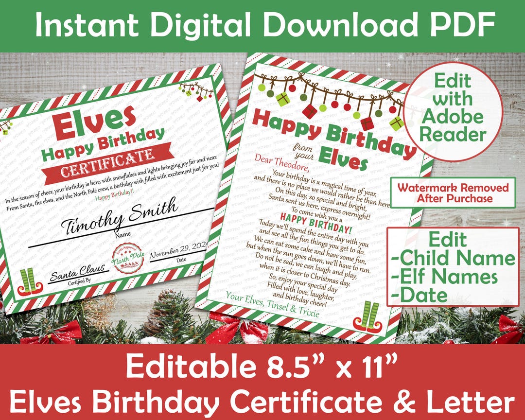 Elves Birthday Certificate & Letter Bundle | Happy Birthday From Your ...