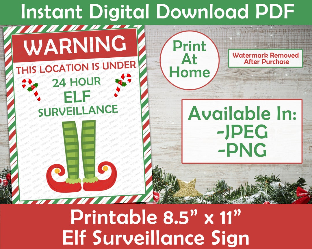 Santa Cam Elf Surveillance Warning Sign | Digital Download + Printable ...