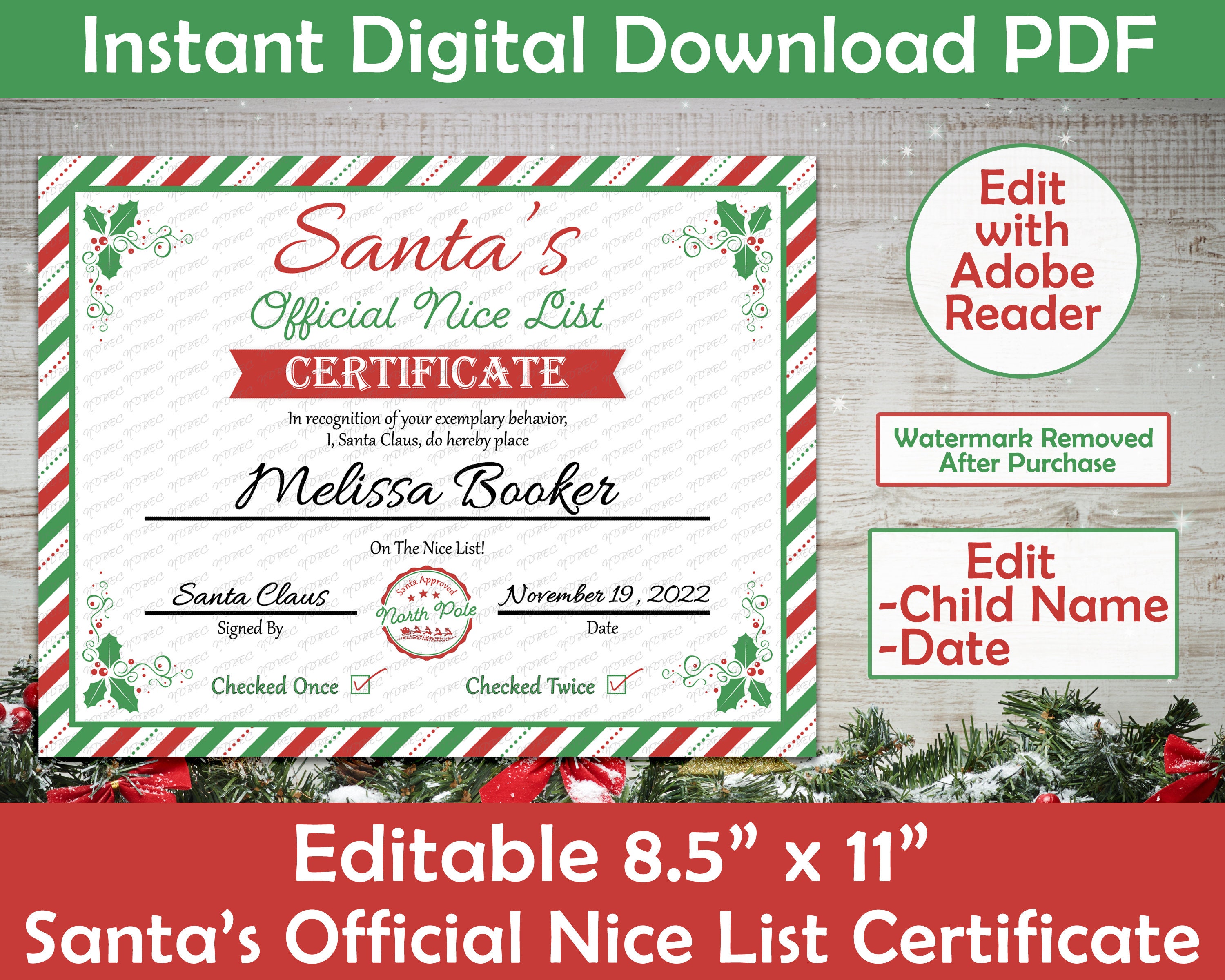 Editable Santa Nice List Bundle | Printable Customizable Nice List ...