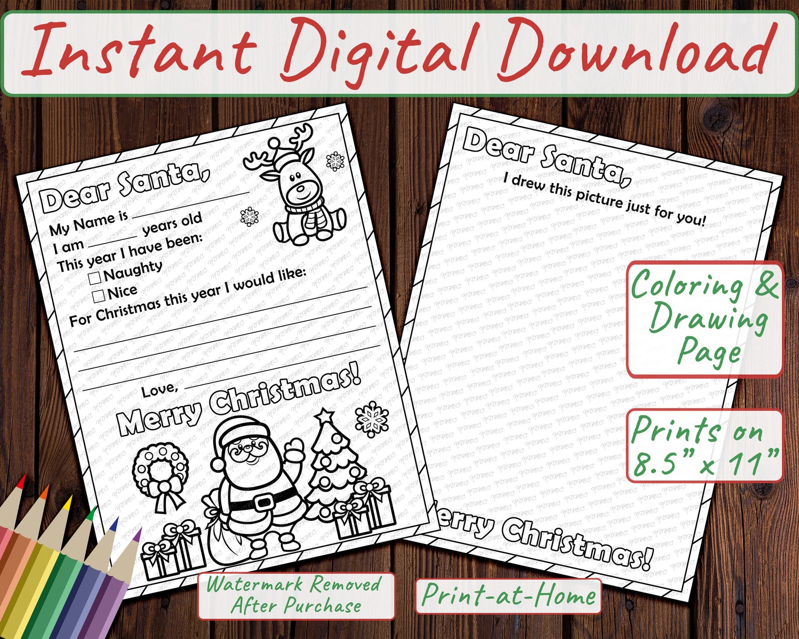 Letter to Santa Coloring Pages Santa Letter Kids Letter to - Etsy