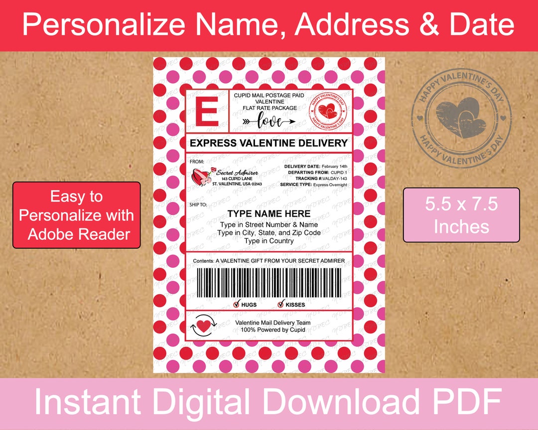Editable Valentine's Day Shipping Label Template 5.5x7.5 | Valentine's ...
